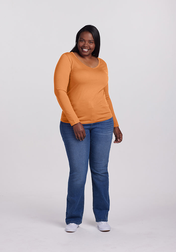 Womens V Neck Merino Wool Long Sleeve Top - Woolx Layla -Free Shipping