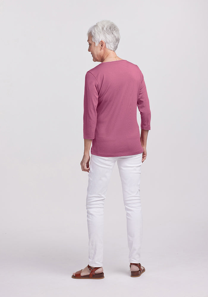 Women's 3/4 Sleeve Merino Wool Top - Woolx Elena - Free Shipping