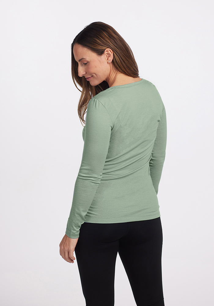 Womens V Neck Merino Wool Long Sleeve Top - Woolx Layla -Free Shipping