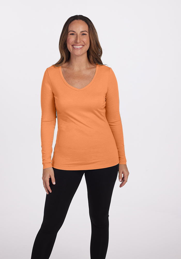 Womens V Neck Merino Wool Long Sleeve Top - Woolx Layla -Free Shipping