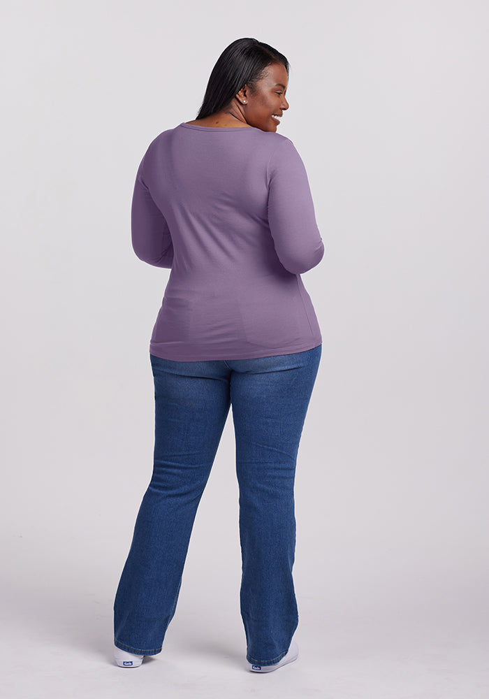 Womens V Neck Merino Wool Long Sleeve Top - Woolx Layla -Free Shipping