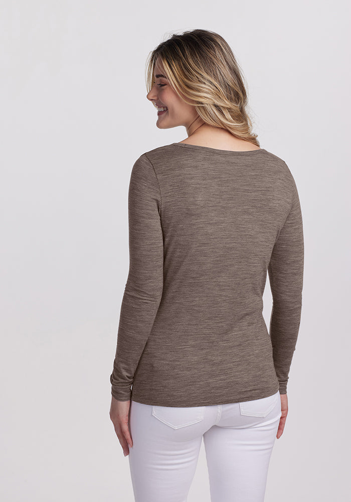 Womens V Neck Merino Wool Long Sleeve Top - Woolx Layla -Free Shipping
