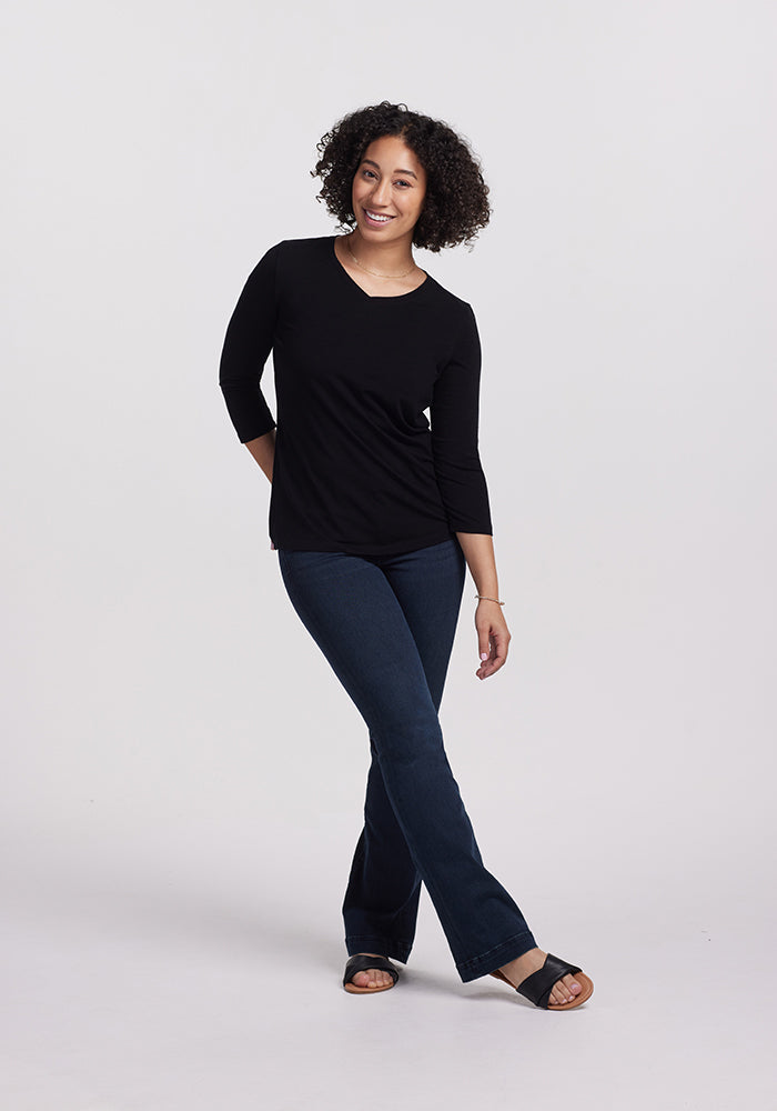 Women's 3/4 Sleeve Merino Wool Top - Woolx Elena - Free Shipping