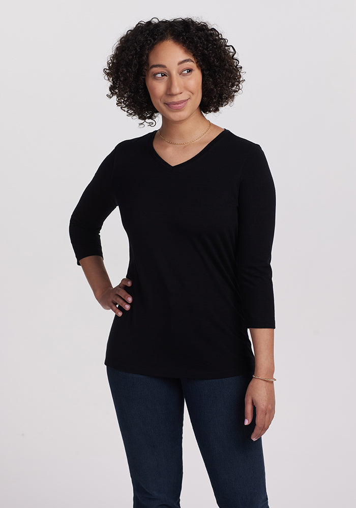 Women's 3/4 Sleeve Merino Wool Top - Woolx Elena - Free Shipping
