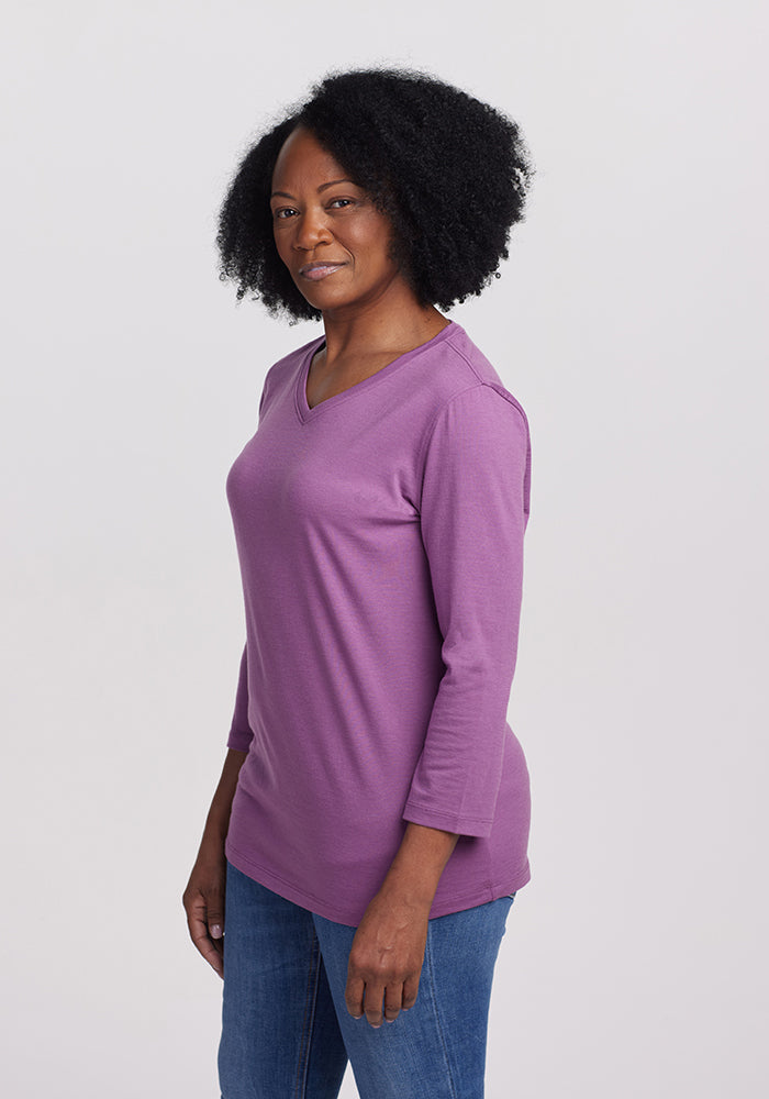 Women's 3/4 Sleeve Merino Wool Top - Woolx Elena - Free Shipping