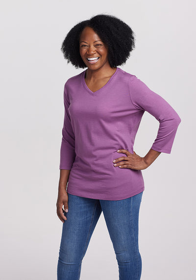 Women's 3/4 Sleeve Merino Wool Top - Woolx Elena - Free Shipping