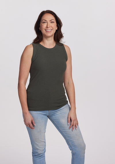 Merino Wool Ribbed Tank Top - Woolx Reagan High Neck Tank