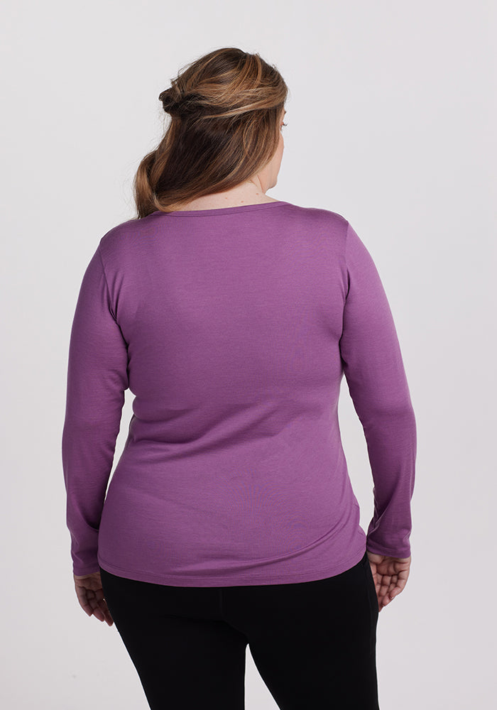 Womens V Neck Merino Wool Long Sleeve Top - Woolx Layla -Free Shipping