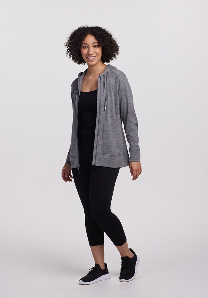 Womens Merino Wool Hooded Zip Front Sweatshirt - Free Shipping – Woolx