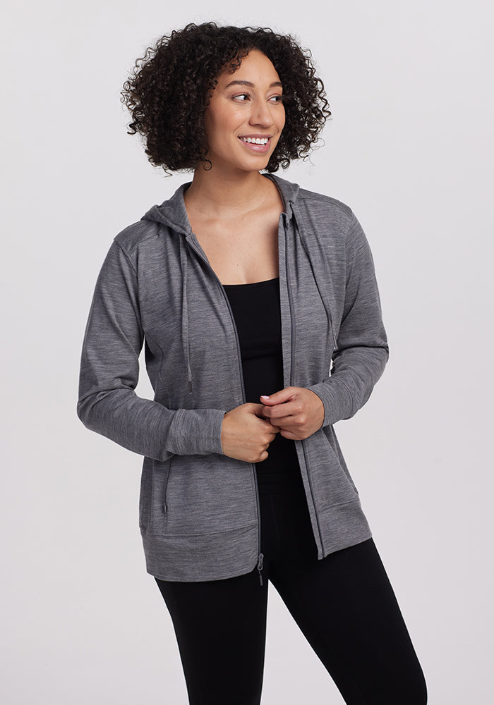 Womens Merino Wool Hooded Zip Front Sweatshirt - Free Shipping – Woolx