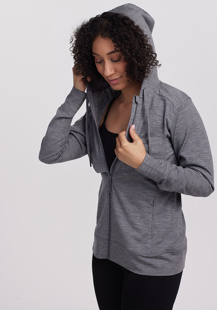 Womens Merino Wool Hooded Zip Front Sweatshirt - Free Shipping – Woolx