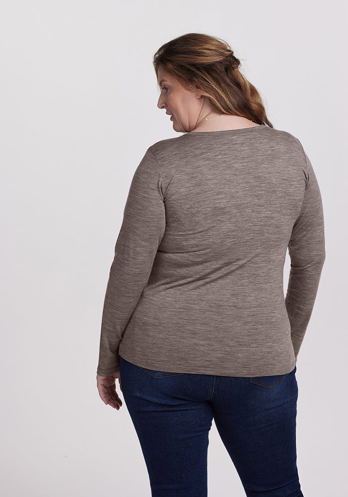 Womens V Neck Merino Wool Long Sleeve Top - Woolx Layla -Free Shipping
