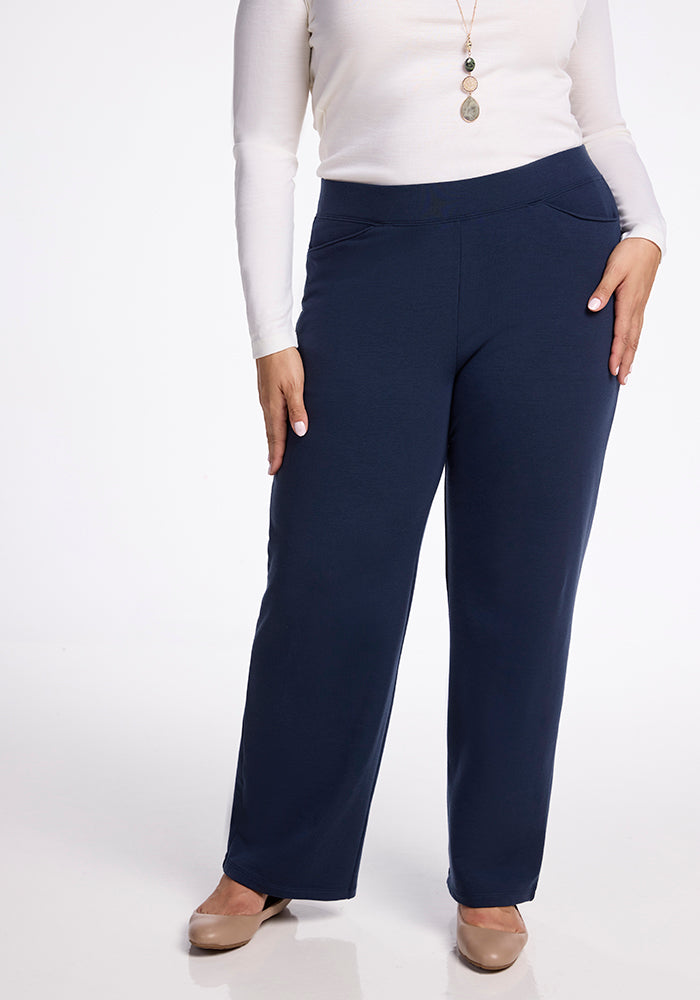 Ellie Navy Merino Wool Pants | Warm, Wide-Leg Wool Pants for Women – Woolx