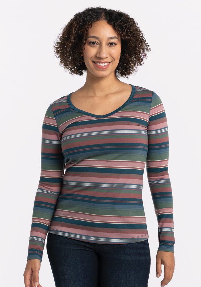 Womens V Neck Merino Wool Long Sleeve Top - Woolx Layla -Free Shipping