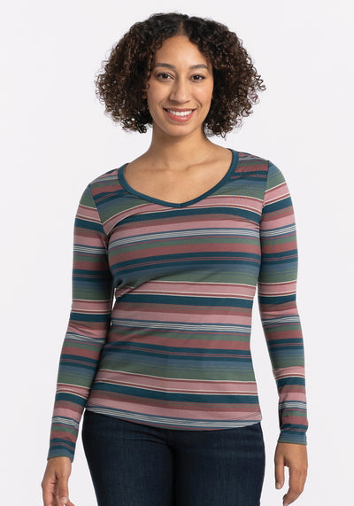 Womens V Neck Merino Wool Long Sleeve Top - Woolx Layla -Free Shipping