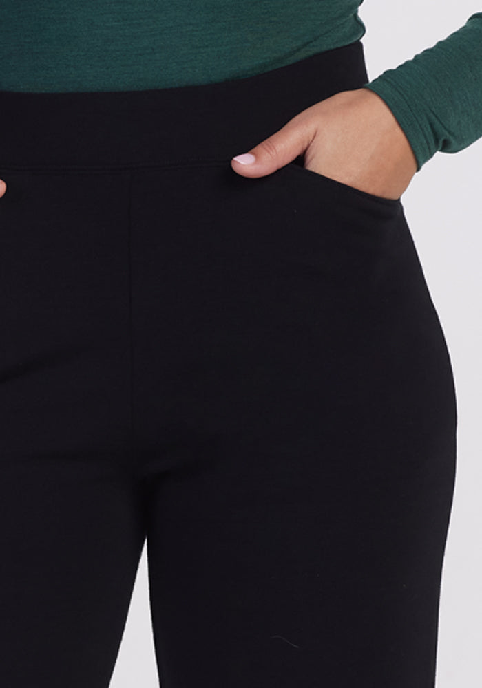 Ellie Petite Black Merino Wool Pants | Warm Wide-Leg Pants for Short ...