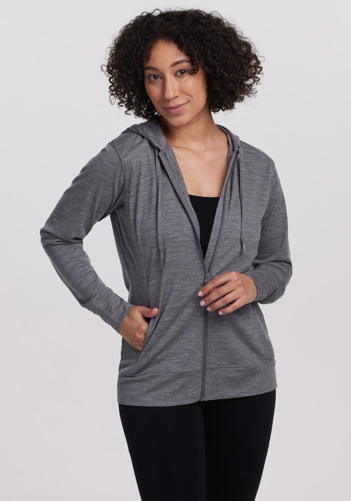 Womens Merino Wool Hooded Zip Front Sweatshirt - Free Shipping – Woolx