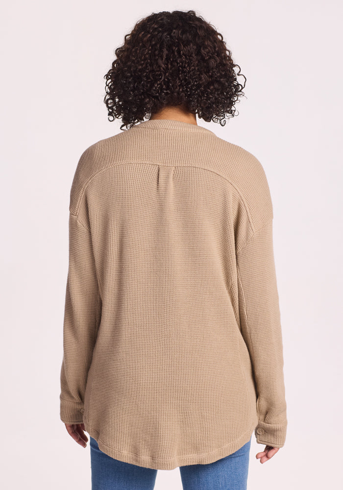 Oaklynn Oversized Waffle Knit Shacket - Merino Wool Button-Front ...