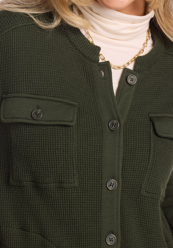 Oaklynn Oversized Waffle Knit Shacket - Merino Wool Button-Front ...