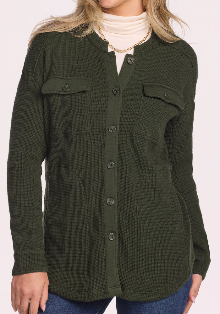 Oaklynn Oversized Waffle Knit Shacket - Merino Wool Button-Front ...