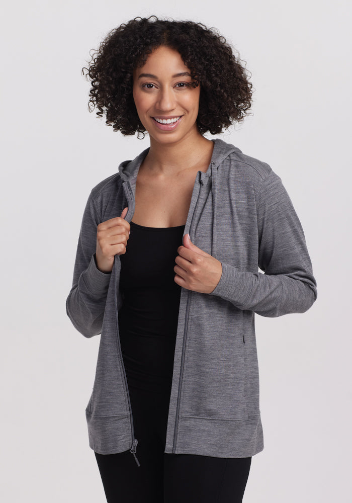 Womens Merino Wool Hooded Zip Front Sweatshirt - Free Shipping – Woolx