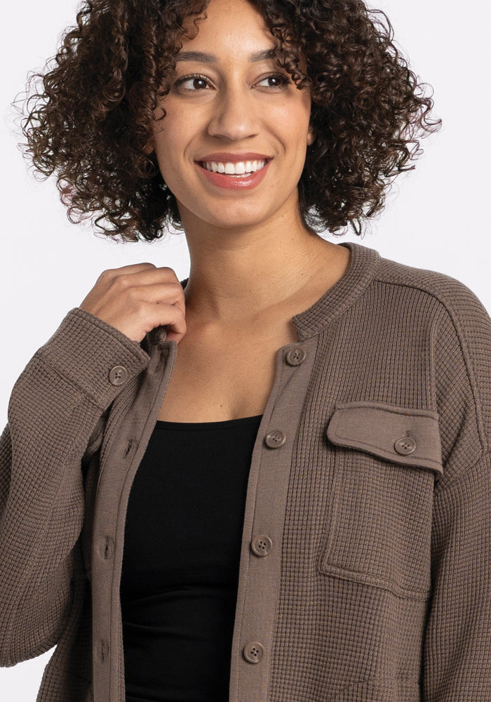 Oaklynn Oversized Waffle Knit Shacket - Merino Wool Button-Front ...