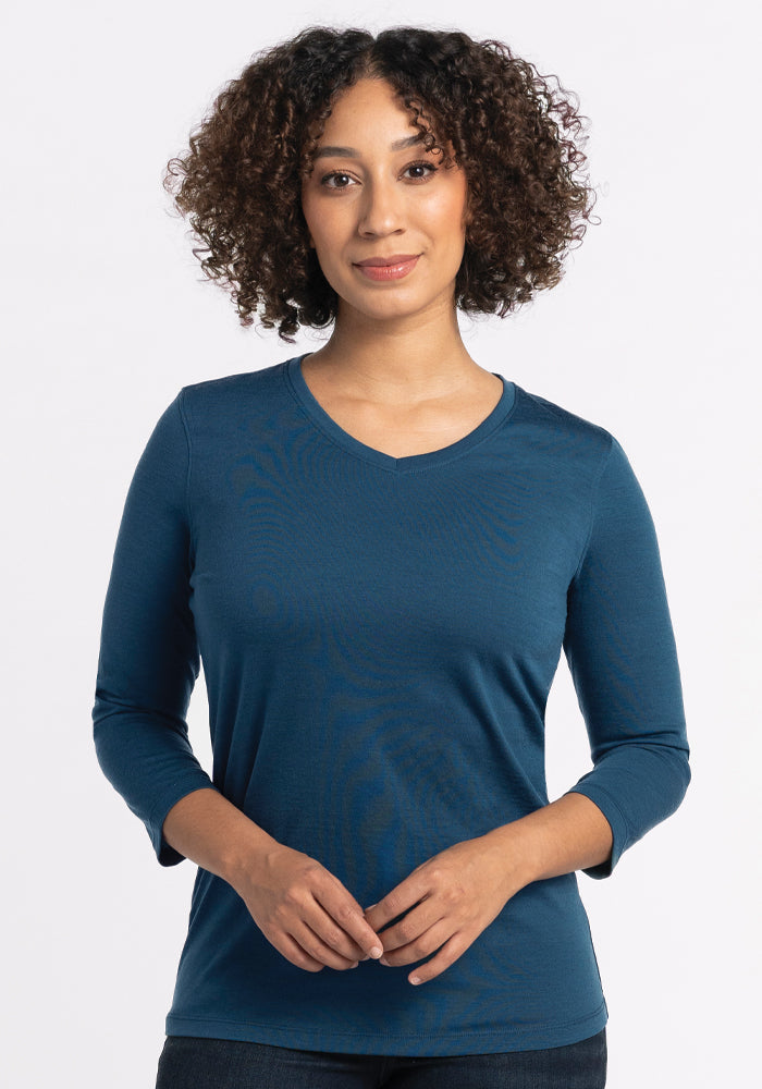 Women's 3/4 Sleeve Merino Wool Top - Woolx Elena - Free Shipping