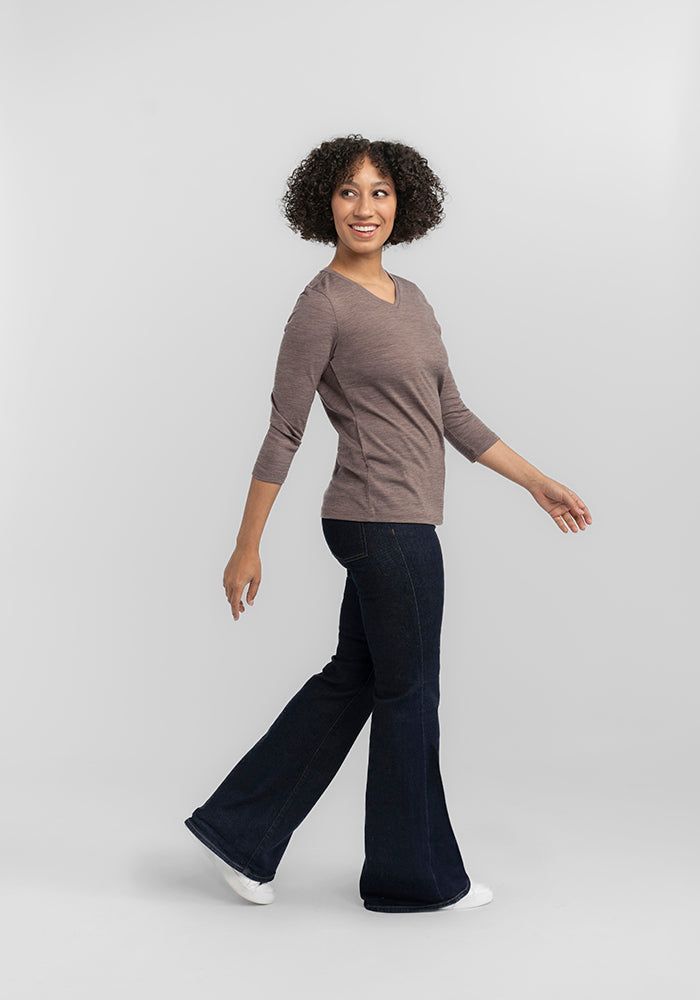 Women's 3/4 Sleeve Merino Wool Top - Woolx Elena - Free Shipping